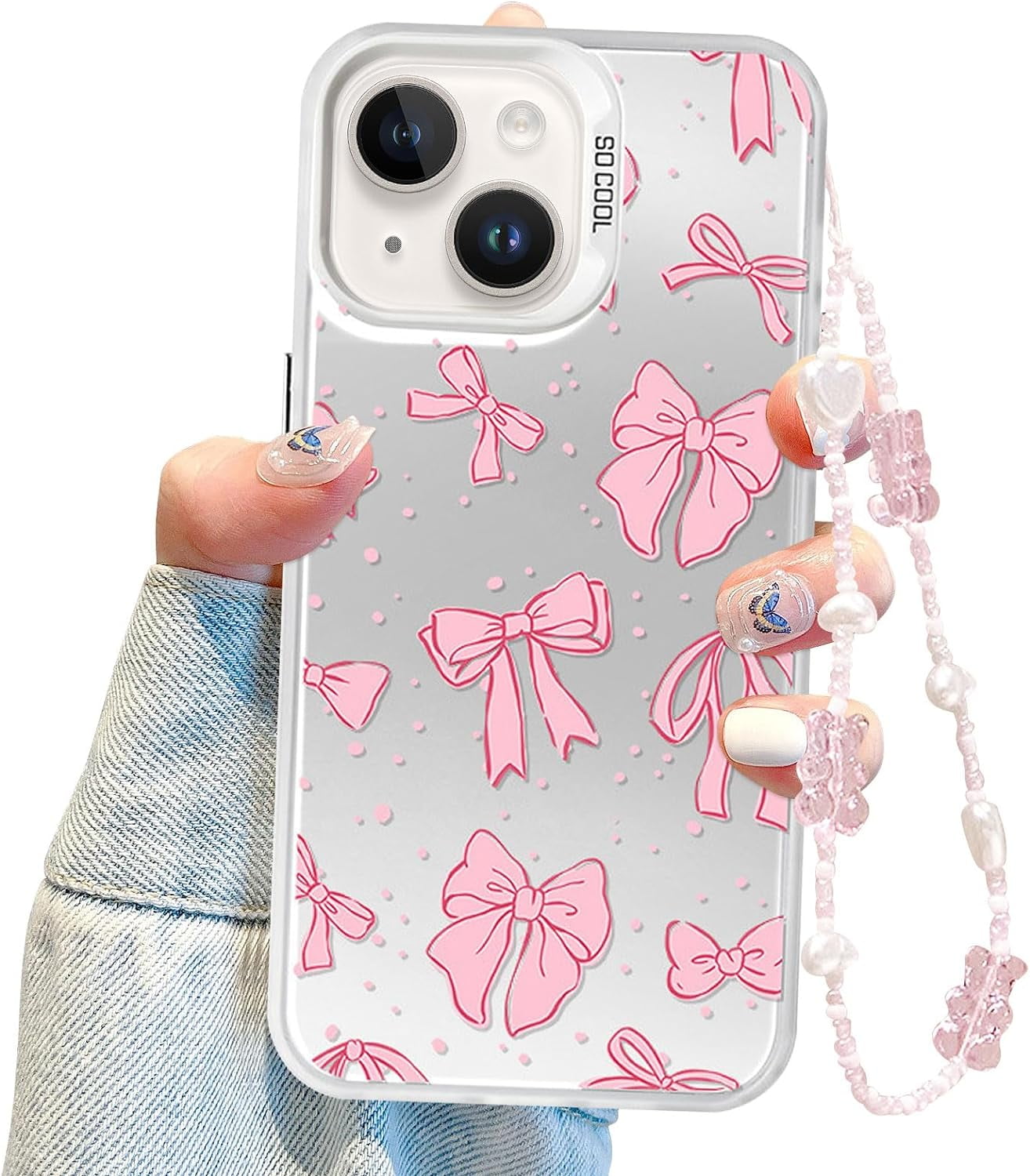 Coquette Bowknot Phone Case for iPhone 14 Plus, Cute Pink Ribbon Bow Aesthetic Case for Women ...
