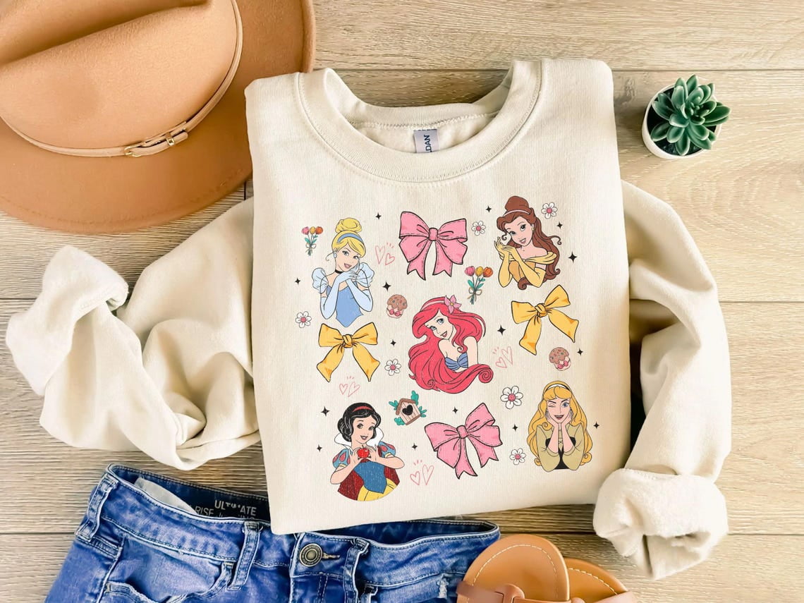 Coquette Bows Disney Princess Sweatshirt, Disney Aurora Ariel Belle ...