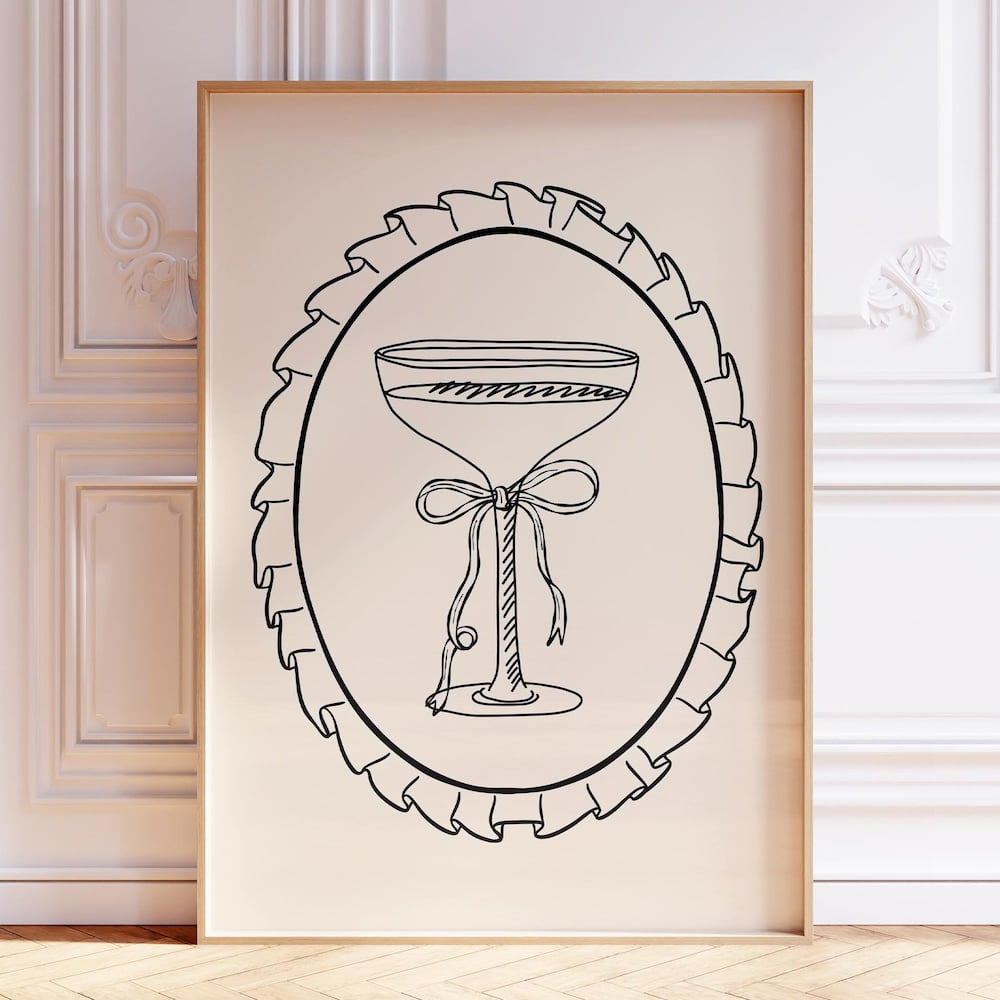 Coquette Champagne Coupe Print: Vintage Line Art Preppy Dorm Room Decor ...