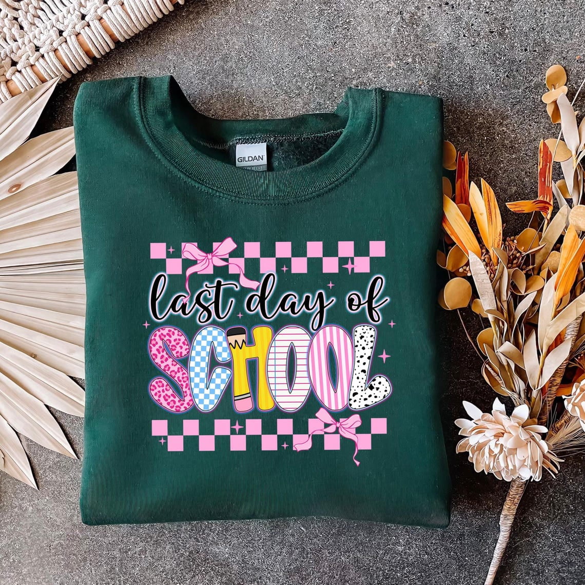 Coquette Checkered Last Day Of School Teacher Sweatshirt Tshirt All ...