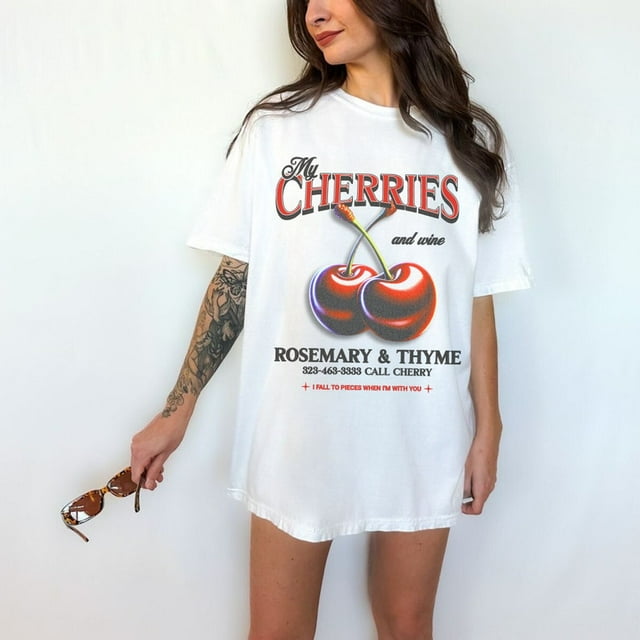 Coquette Cherries And Wine Tee Oversized Vintage Baggy Retro Cinnamon Girl Shirt