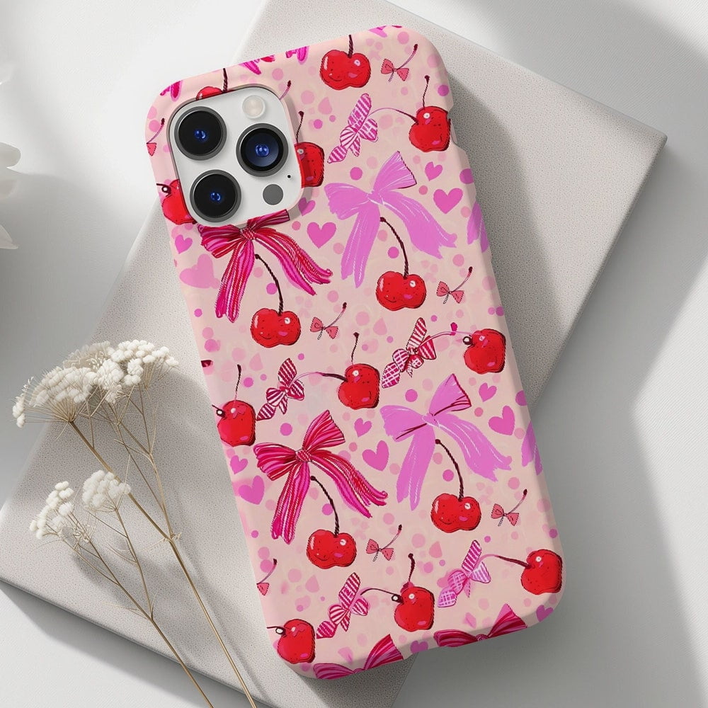 Coquette Cherries and Bows Preppy Aesthetic Phone Case for iPhone 11 12 ...