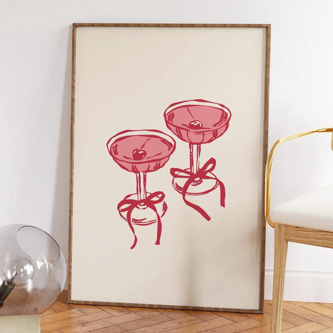Coquette Cherry Cocktail Print, Art, Red Valentine'S Cocktail Bar Art ...