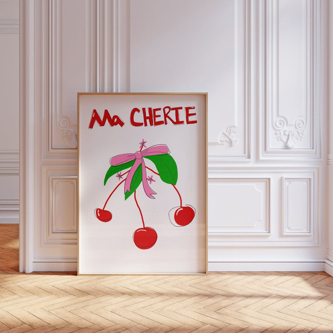 Coquette Cherry Poster, Bow Aesthetic Wall Art, Unframed Paper Poster ...