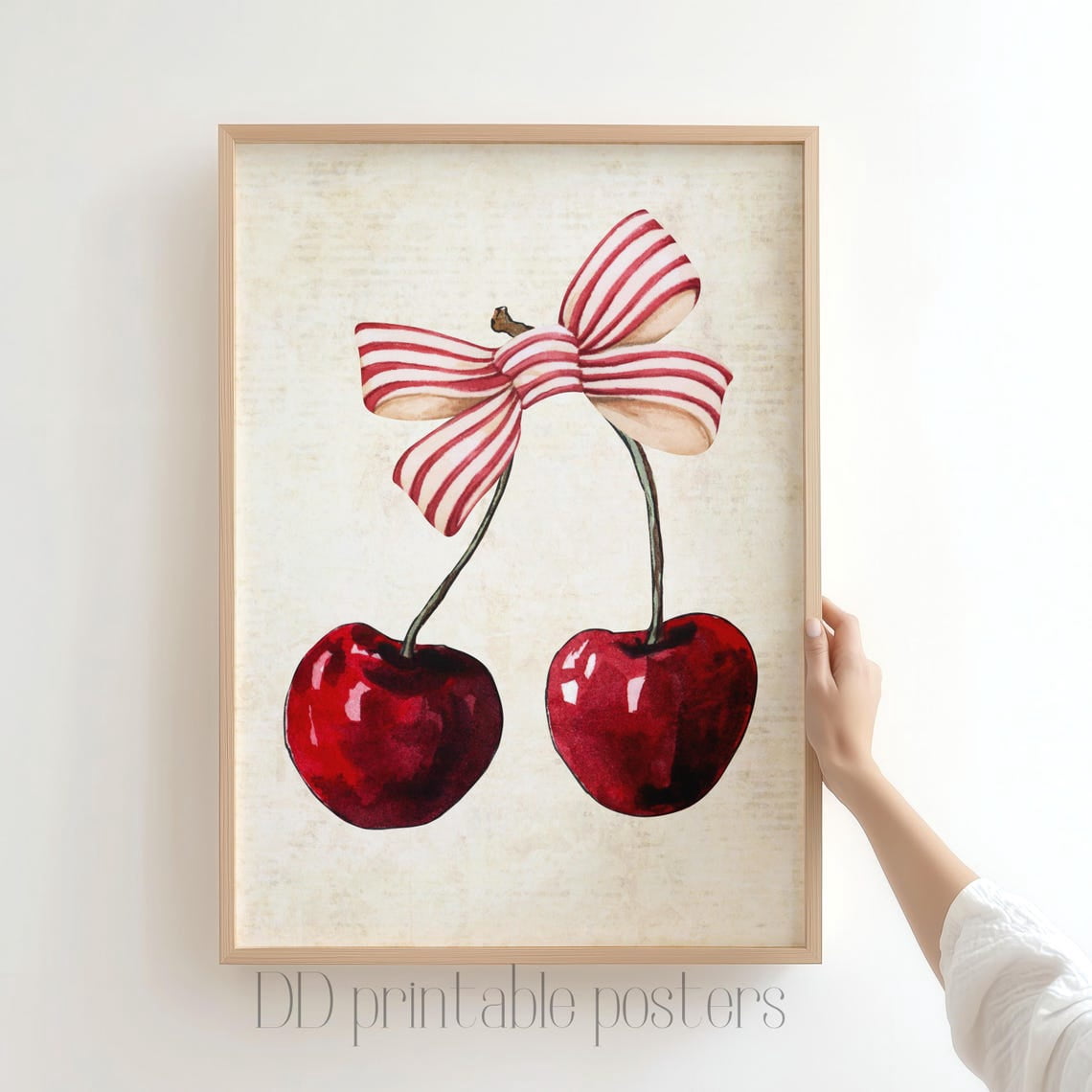 Coquette Cherry Print, Red Bow, Feminine Wall Art Home Decor #1296 ...