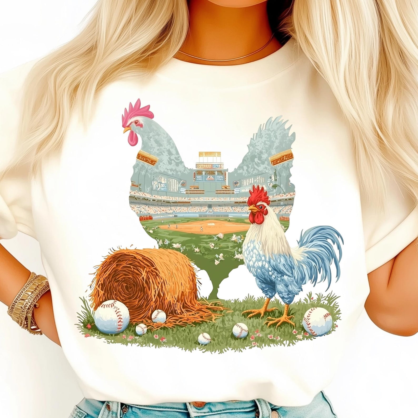Coquette Chicken Baseball Shirt, Retro Hen Game Day Shirt, Glitter Farm ...