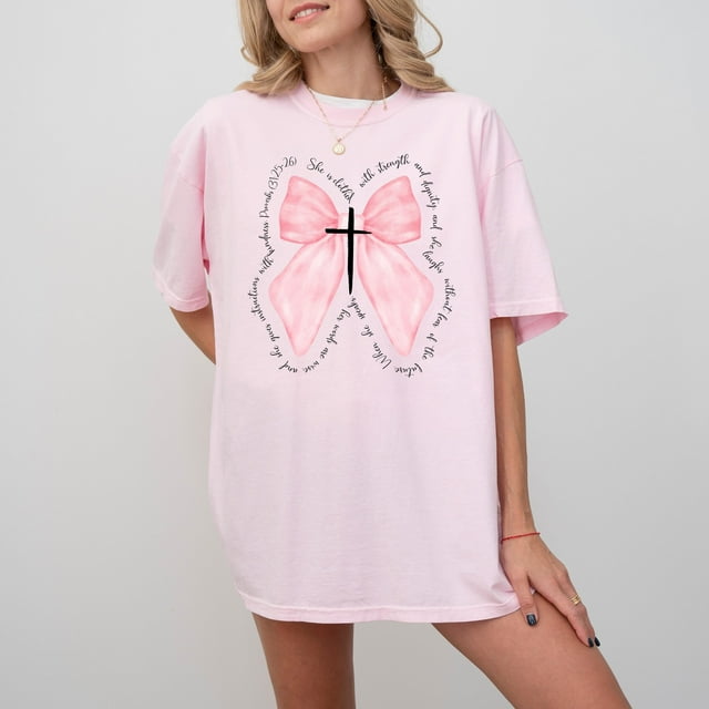 Coquette Christian Shirt Pink Bow Faith Shirt Bible Verse Shirt Womens ...