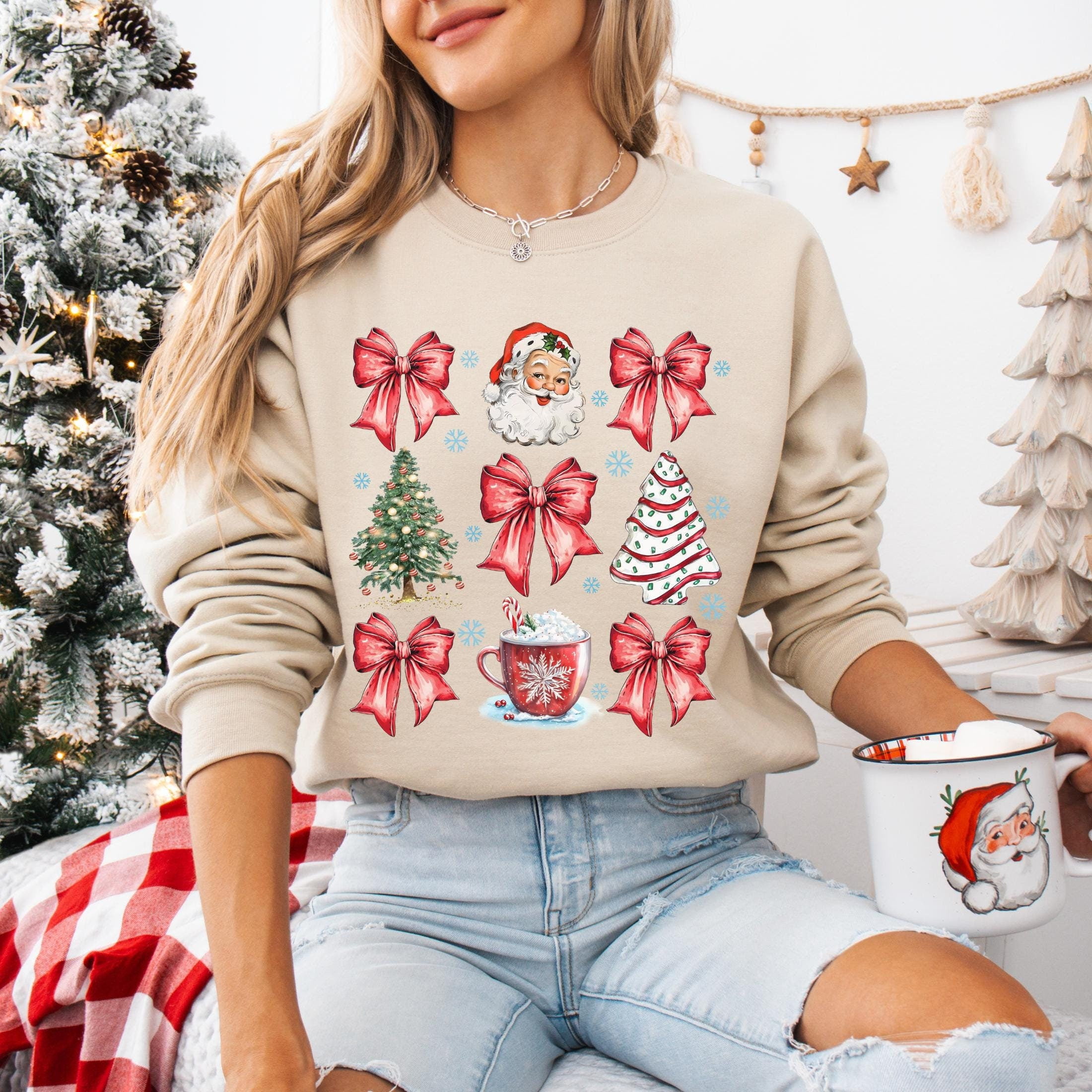 Coquette Christmas T-Shirt for Women Cute Festive Holiday T-Shirt Soft ...