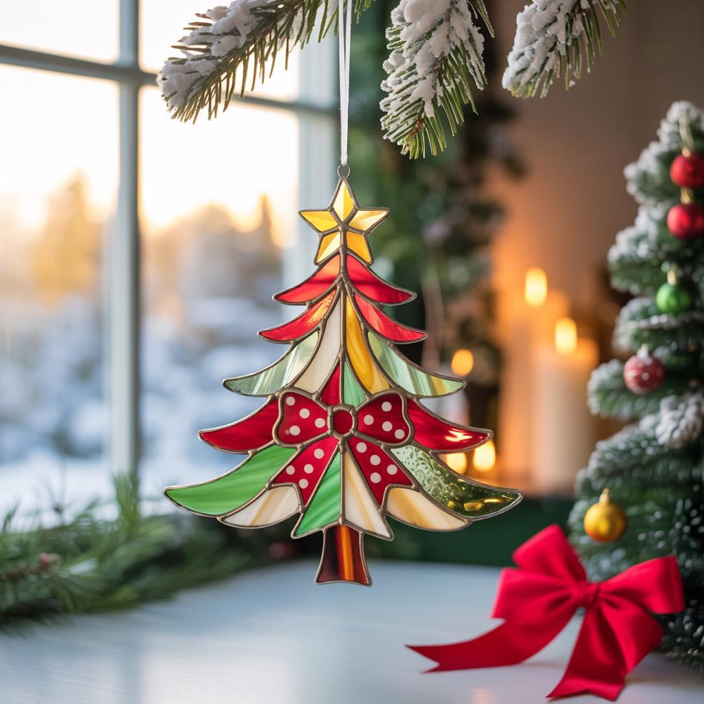 Coquette Christmas Tree Acrylic Suncatcher, Holiday Window Hanging ...