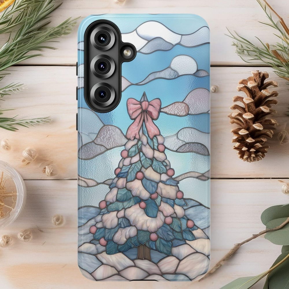 Coquette Christmas Tree Pink Bow Stained Glass Compatible Phone Case ...