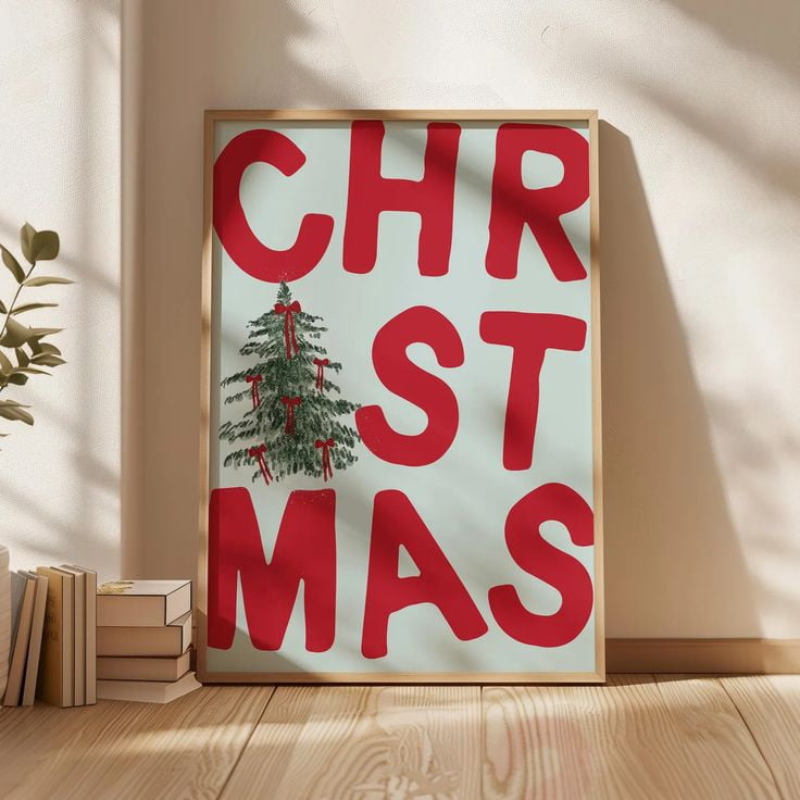 Coquette Christmas Tree Wall Art, Red Bows Poster, Size 24''x36 ...