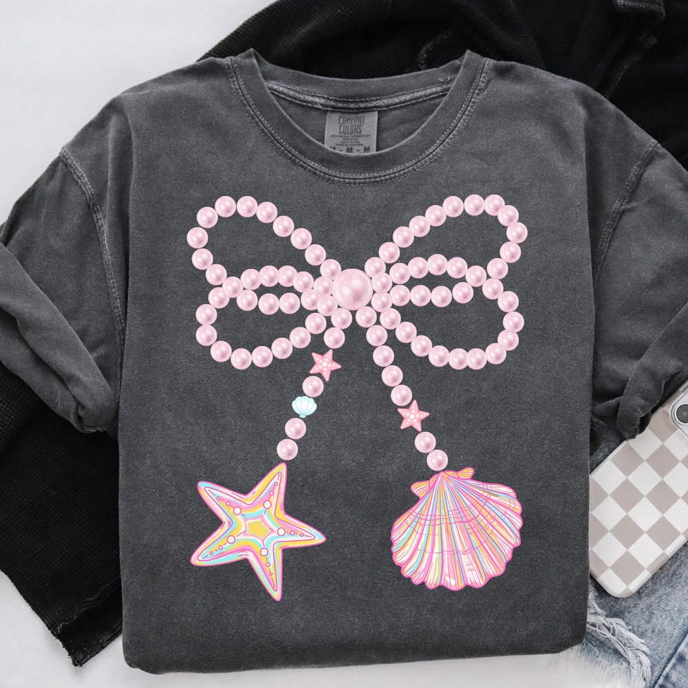 Coquette Clam Pearl Bow Shirt, Coastal Seashell Starfish Shirt, Preppy ...