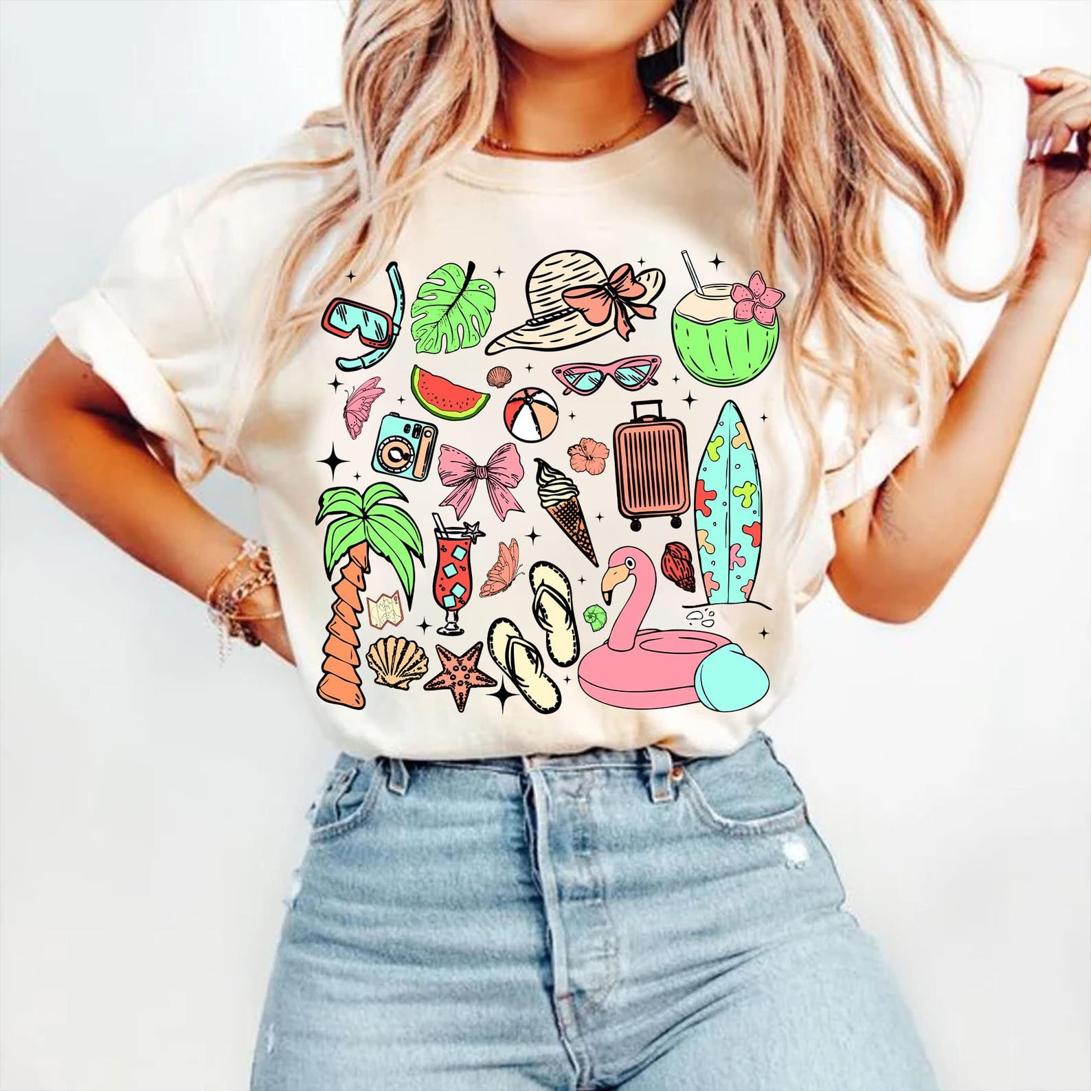 Coquette Clam Pearl Bow T-Shirt, Coastal Seashell Starfish Shirt ...