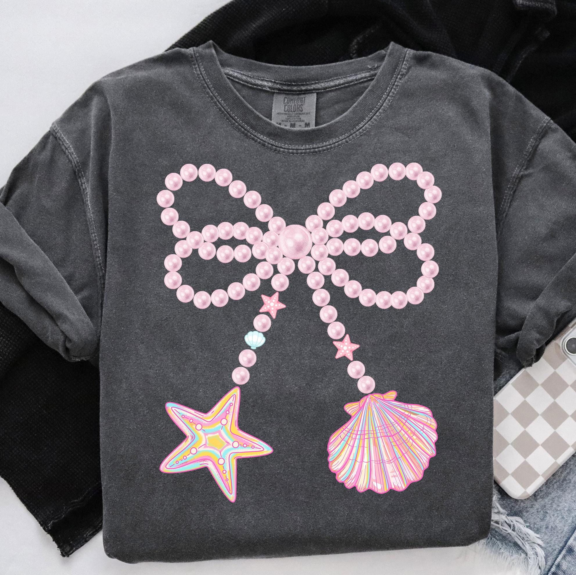 Coquette Clam Pearl Bow T - Shirt Coastal Seashell Starfish T - Shirt ...