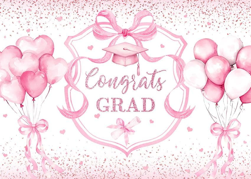 Coquette Congrats Grad Backdrop Pink Bow 2026 Graduation Photography ...