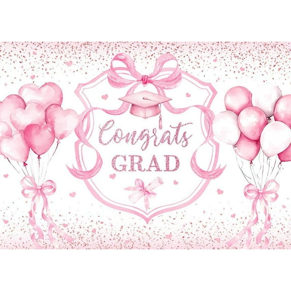 Coquette Congrats Grad Backdrop Pink Bow 2026 Graduation Photography ...