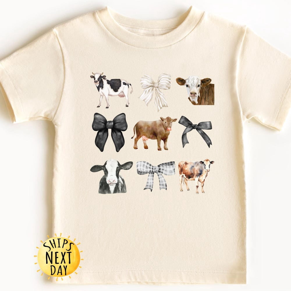 Coquette Cows Bows Toddler Shirt, Cow Lover Kids Tee, Cute Farm Kids ...