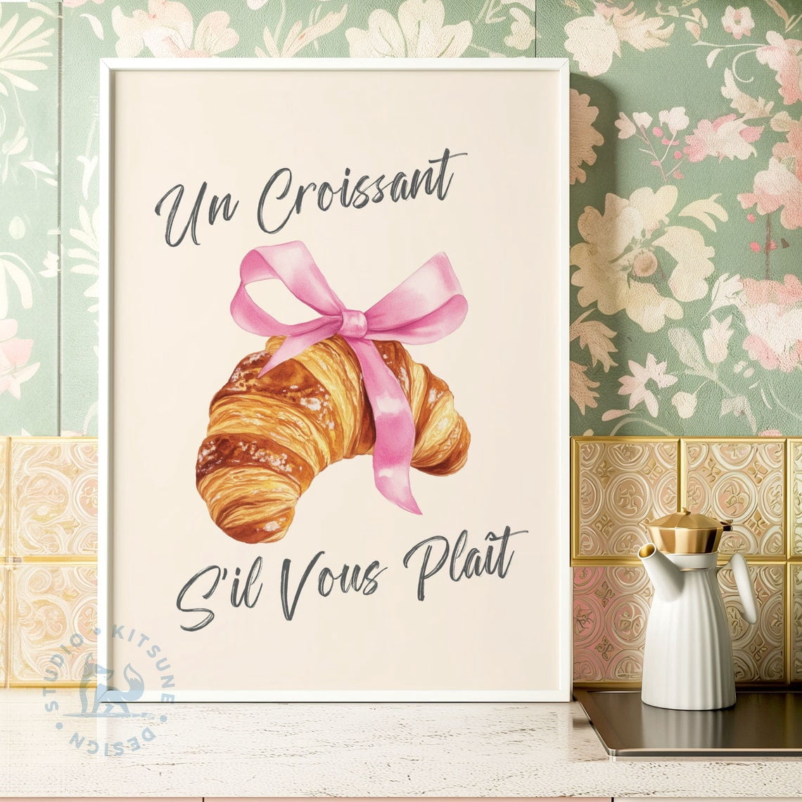 Coquette Croissant Art Pink Bow French Pastry, Unframed Canvas Size ...