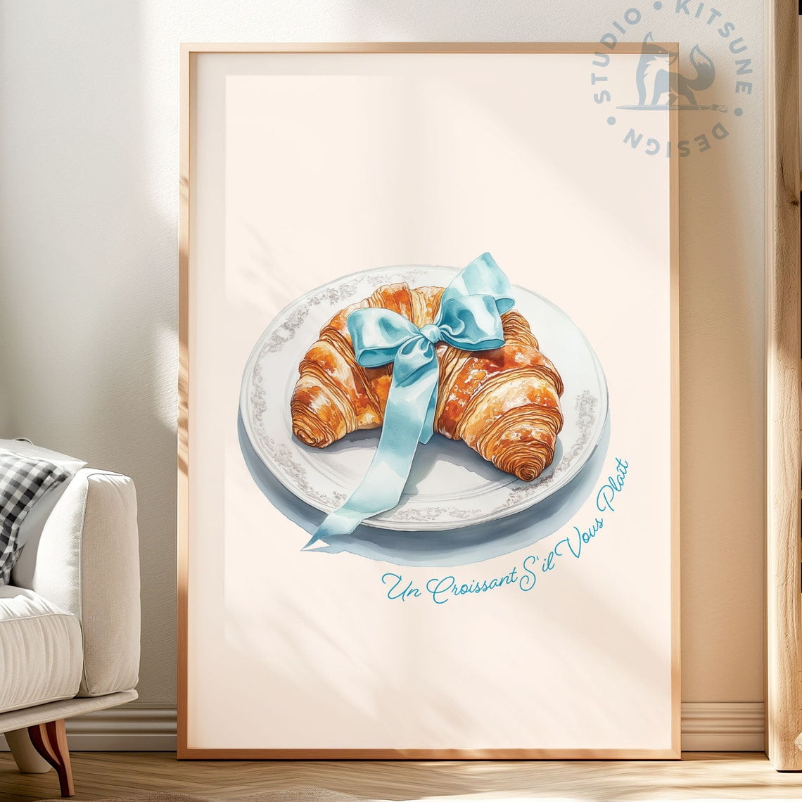 Coquette Croissant Digital Print, Trendy Art, Kitchen Decor, Preppy ...