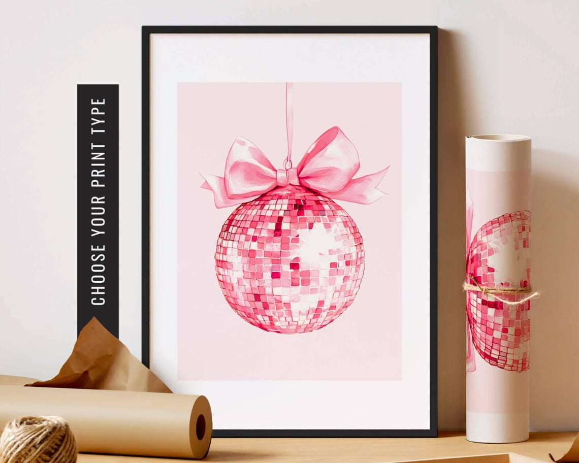 Coquette Disco Ball Poster Pink Nursery Art Disco Ball Coquette Baby ...
