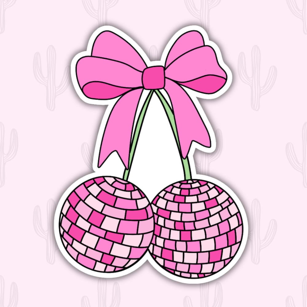 Coquette Disco Cherries Sticker, Holographic Sticker For Laptop, Groovy ...