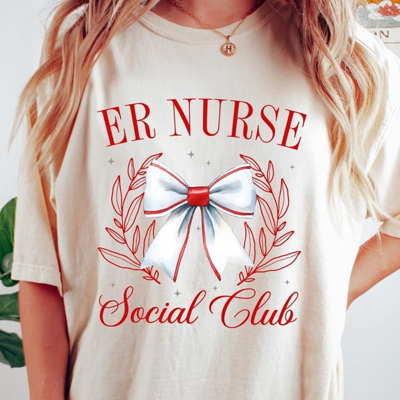 Coquette ER Nurse T-Shirt | Funny Nursing Outfit with Bow Design ...