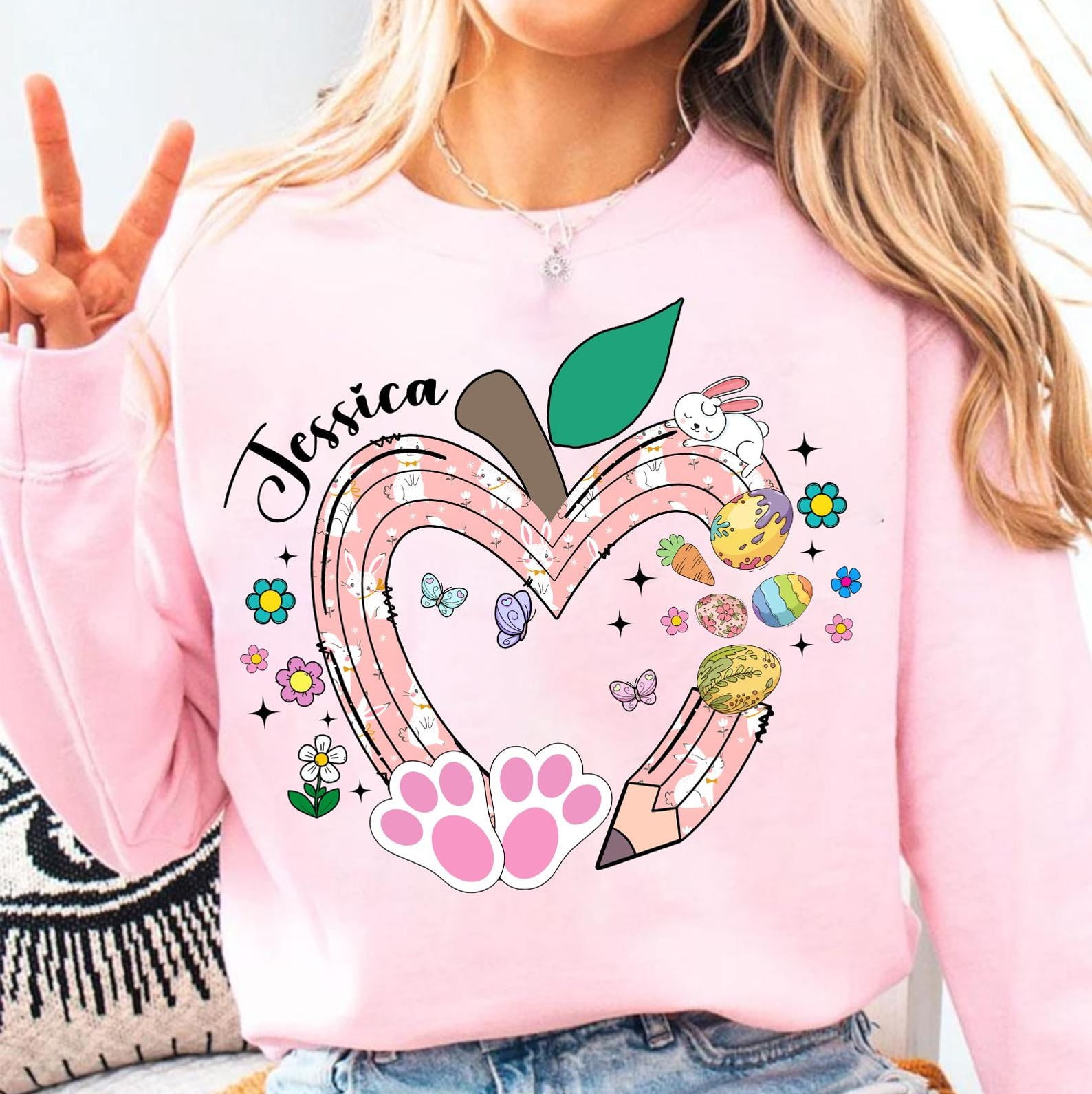 Coquette Easter Bunny Floral Sweatshirt, Girly Easter Kids Bow ...