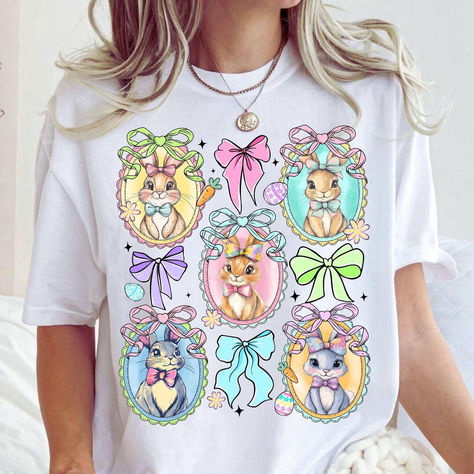 Coquette Easter Bunny Shirt Bow Rabbit Graphic Tee Spring Bunny Design ...