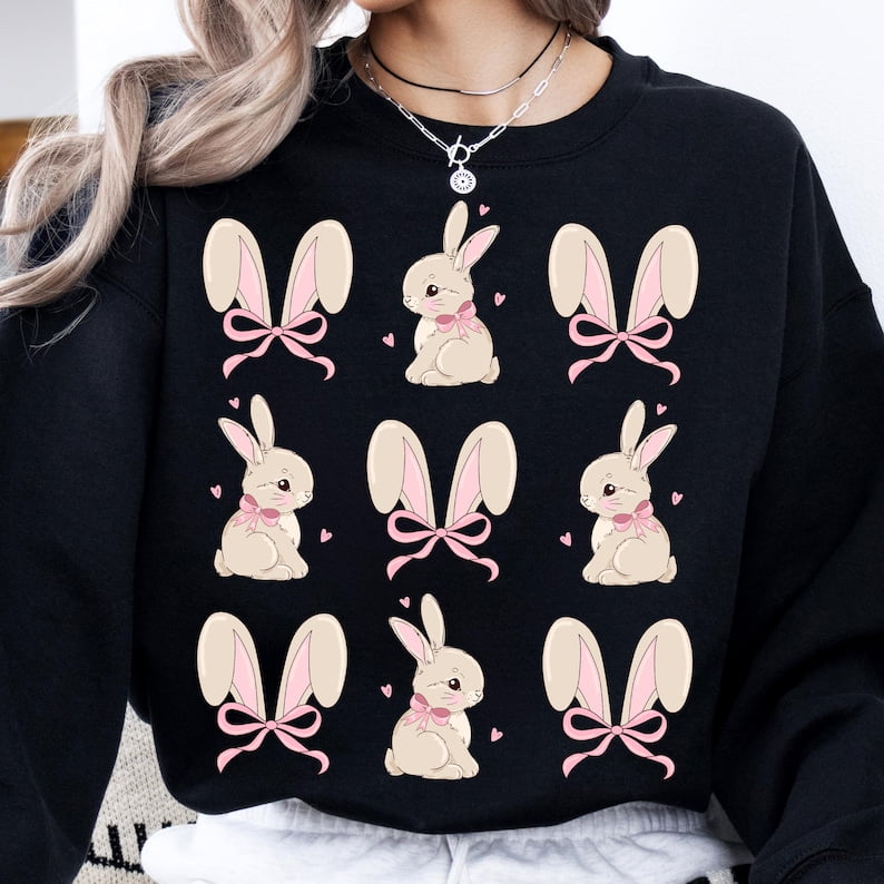 Coquette Easter Bunny Sweatshirt, Cute Spring Bunny Shirt, Girls Easter ...