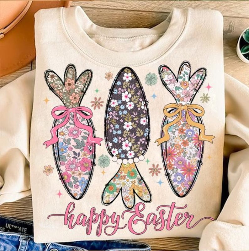 Coquette Easter Carrot Sweatshirt, Retro Girly Bunny Floral Crewneck ...