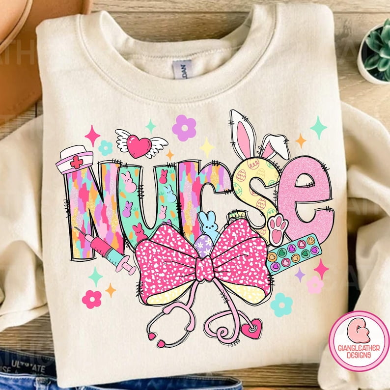 Coquette Easter Nurse Sweatshirt, Stethoscope Bunny Pullover for Women ...