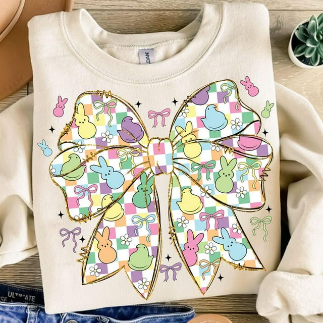 Coquette Easter Sweatshirt, Cute Peeps Bunny Spring Shirt, Happy Easter ...