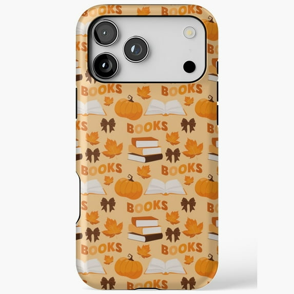 Coquette Fall Books Pumpkin Leaves Bow Pattern iPhone 11 through 17 Pro ...
