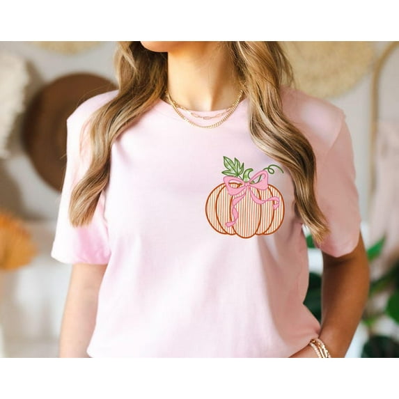 Coquette Fall Pocket Size Shirt, Fall Pumpkin Coquette Bow T-Shirt ...