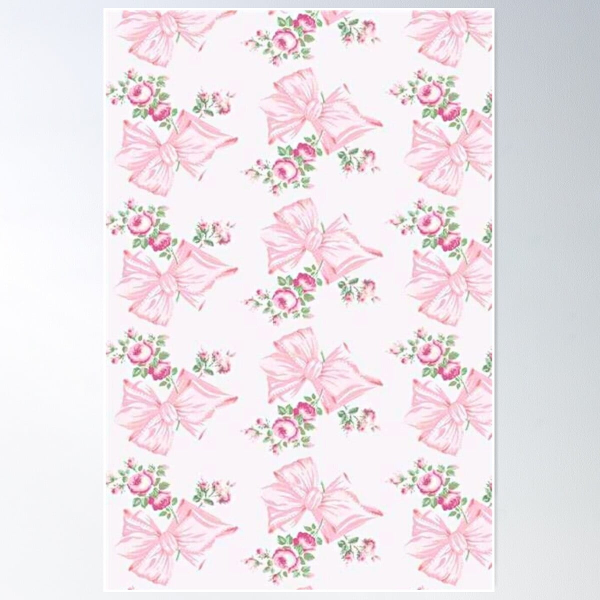 Coquette Floral Bow Pattern Poster Wall Art, Modern Wall Decor For ...