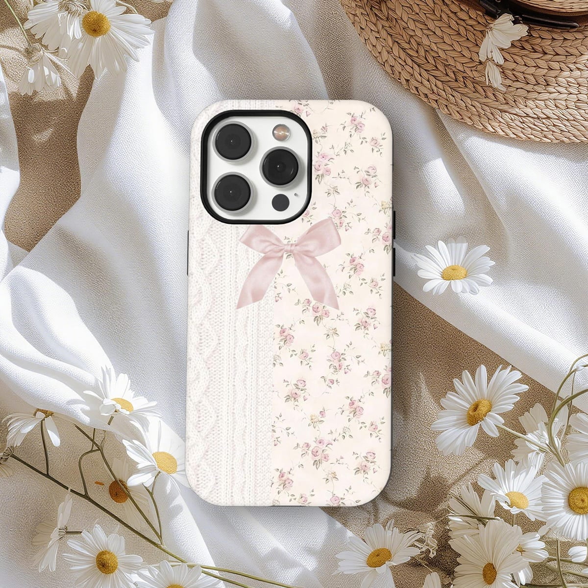 Coquette Floral Bow Vintage Pink Ribbon Phone Case with iPhone 17 to 11 ...
