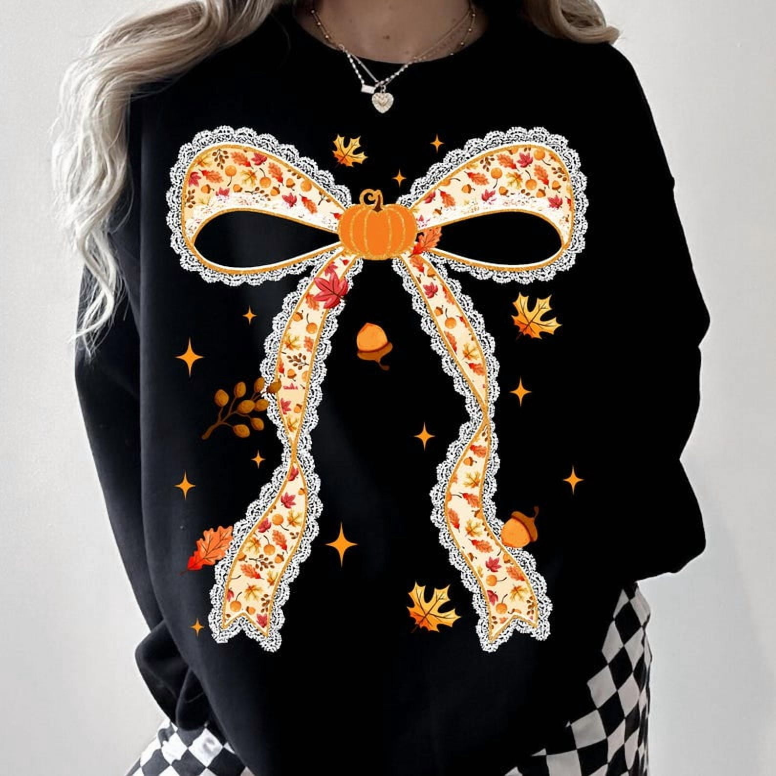 Coquette Floral Fall Pumpkin Sweatshirt, Pumpkin Lace Bow, Ditsy Floral ...