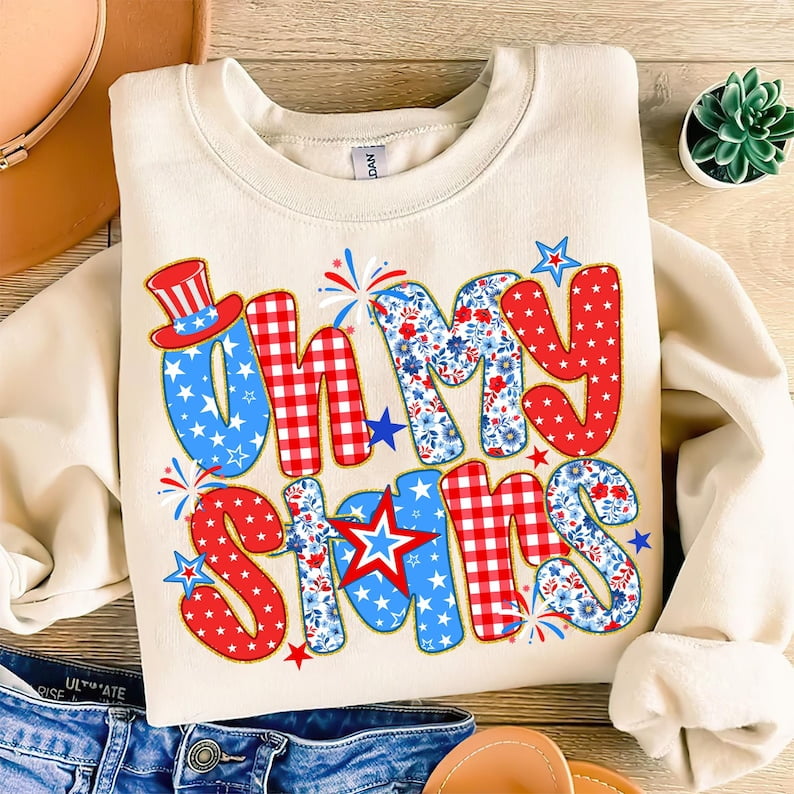 Coquette Floral Oh My Star Glitter Sweatshirt, Preppy USA Floral Tee ...