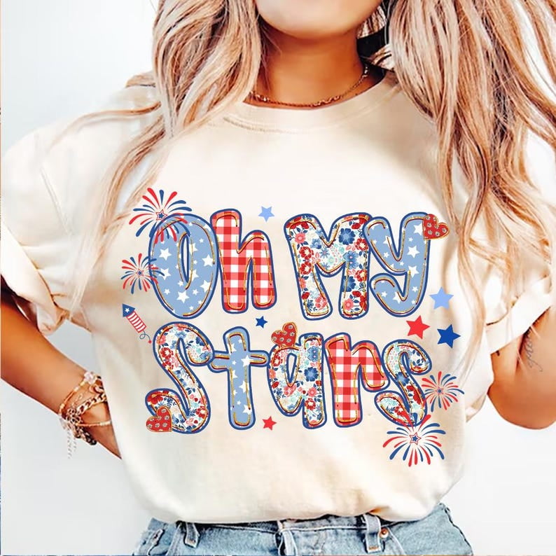 Coquette Floral Oh My Star Glitter T-shirt, America Shirt, Preppy USA ...