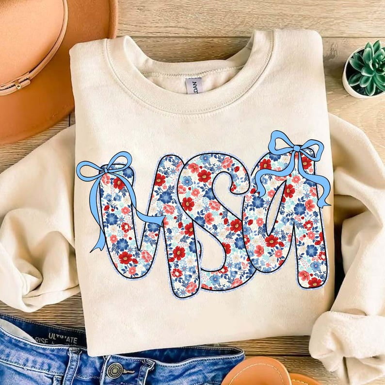 Coquette Floral USA Glitter T-Shirt, Preppy America 1776 Shirt, 4th of ...