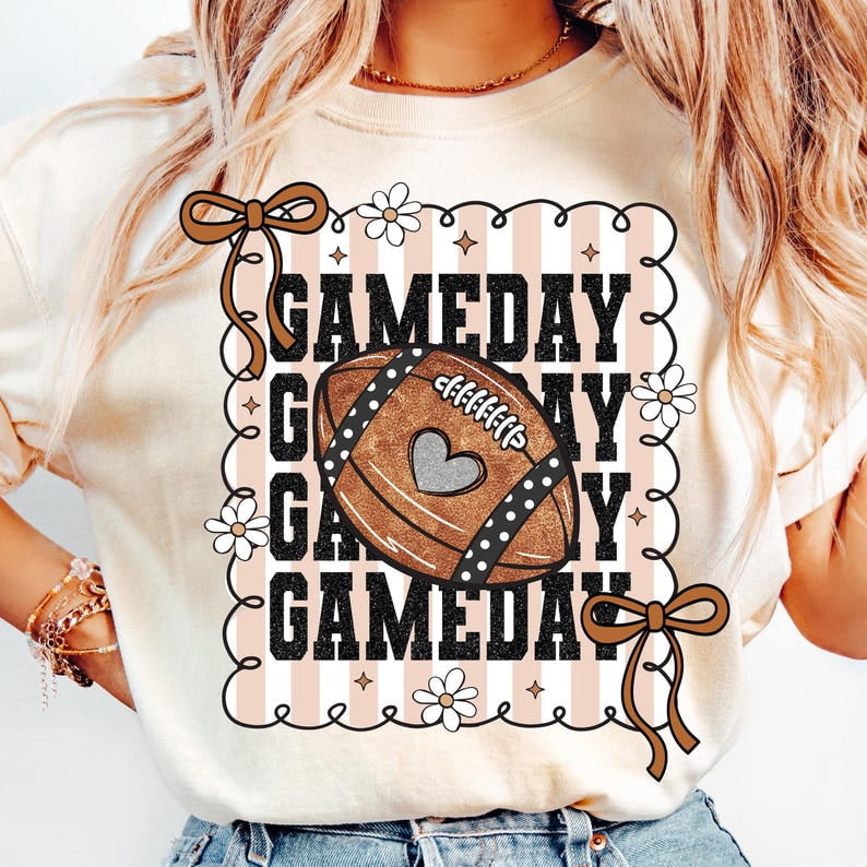 Coquette Football Game Day T-Shirt, Preppy Touchdown Season Tee, Girly ...