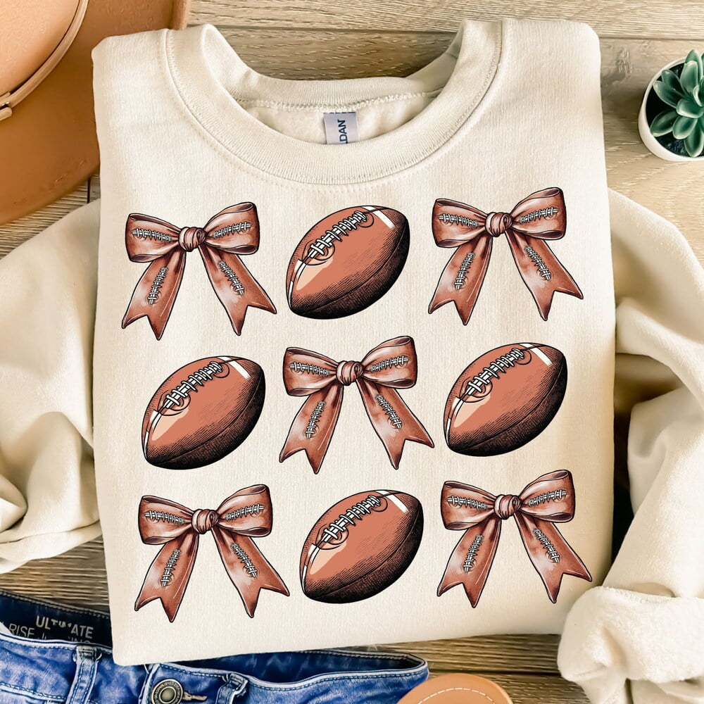 Coquette Football Shirt, Football Bow Shirt, Football Mom Shirt, Retro ...