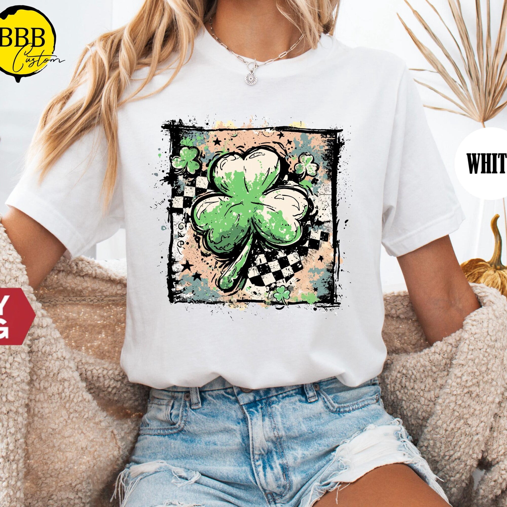 Coquette Four Leaf Clover Shirt Grunge St Patricks Day Gift Brushstroke ...