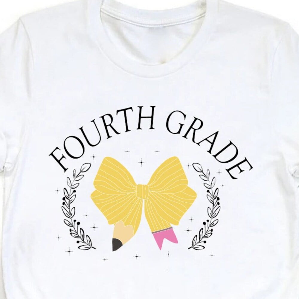 Coquette Fourth Grade Teacher Shirt, 4Th Grade Pencil Bow Teacher T ...