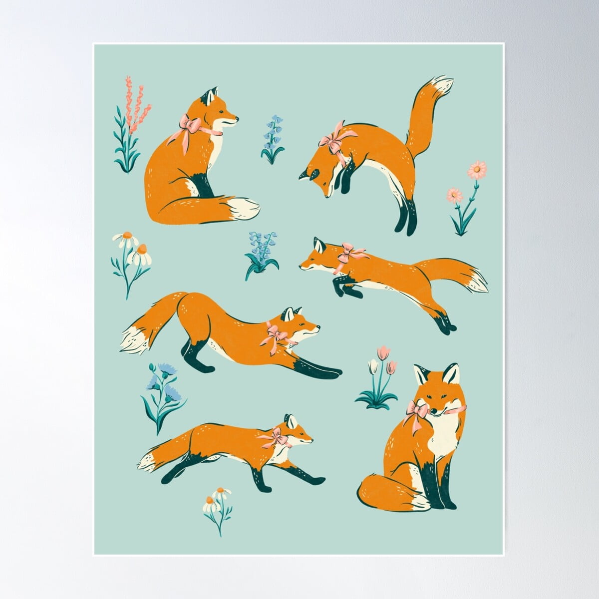 Coquette Fox And Wildflowers Poster Wall Art, Modern Wall Decor For ...