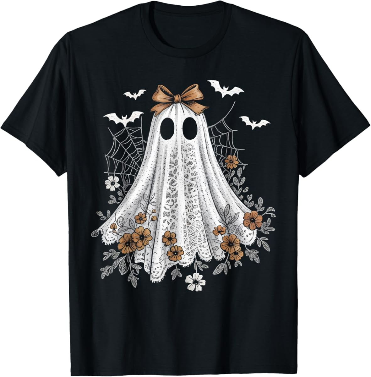 Coquette Ghost Flower Ghost Spooky Lace Ghost T-Shirt, Vintage T-Shirt ...
