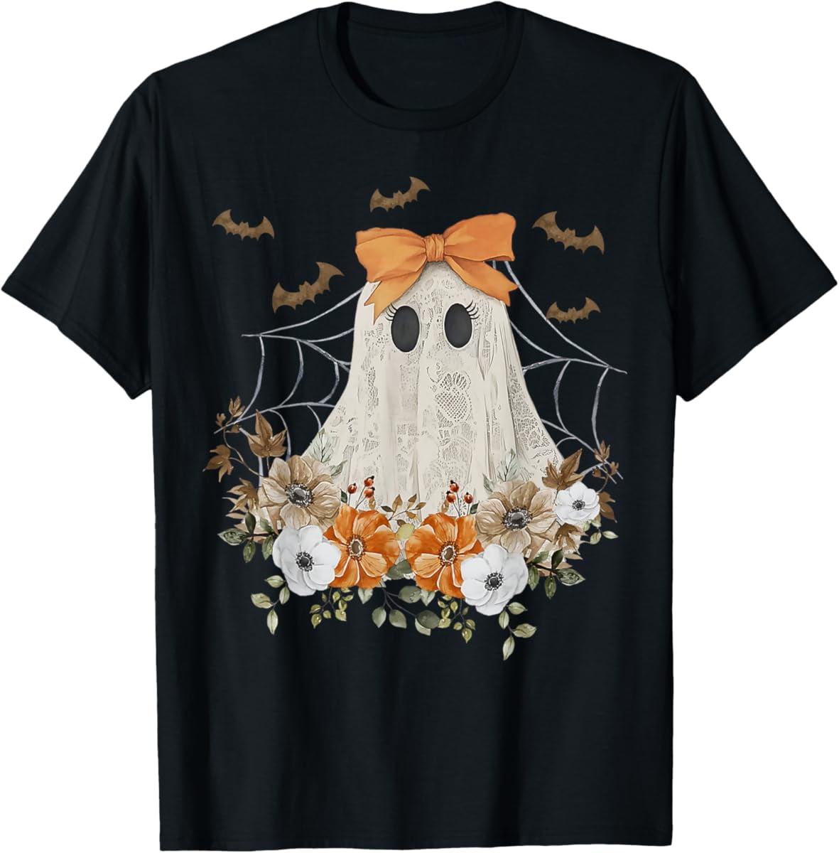 Coquette Ghost Flower Ghost Spooky Lace T-Shirt, Vintage T-Shirt - All ...