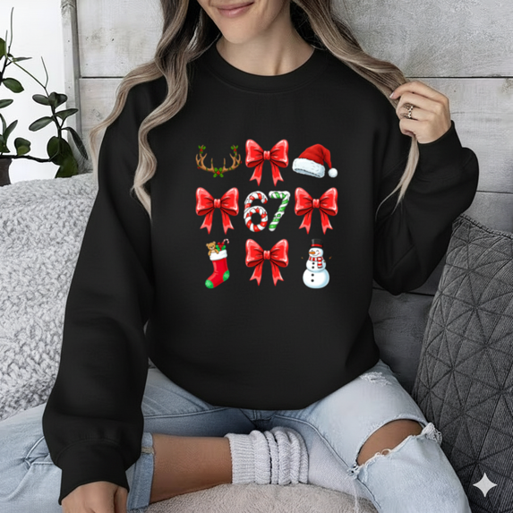 Coquette Girls 67 Meme Six Seven Bow Funny Christmas Trend Sweatshirt ...