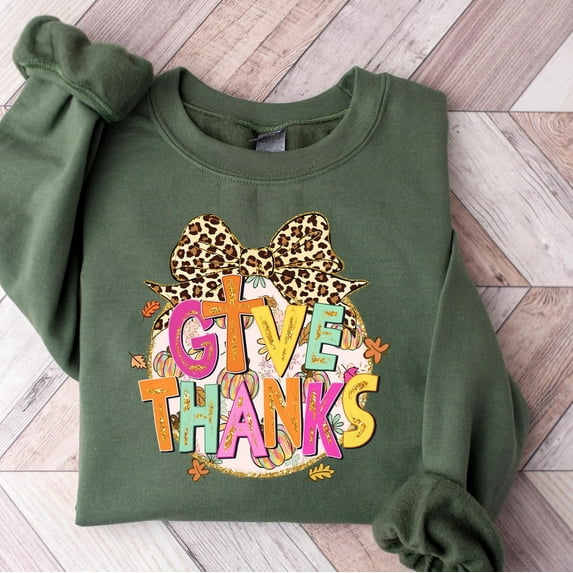 Coquette Give Thanks shirt, Christian Thanksgiving Leopard Bow shirt ...