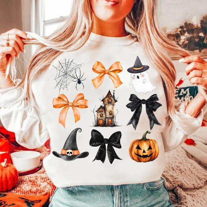 Coquette Halloween Mama Sweatshirt, Cute Ghost and Pumpkin Shirt with ...